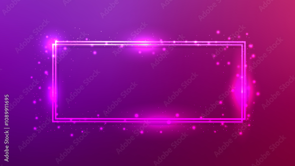 Neon double rectangular frame with shining effects and sparkles Stock ...
