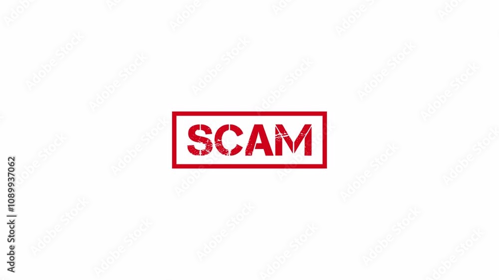 Scam stamp animation, red scam stamp animation on white background ...
