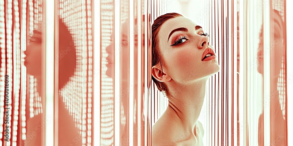 Concept of advertising healthy skin, beauty and cosmetology. Glitched ...