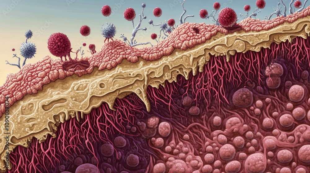 A high-quality digital illustration of human skin cross-section with ...