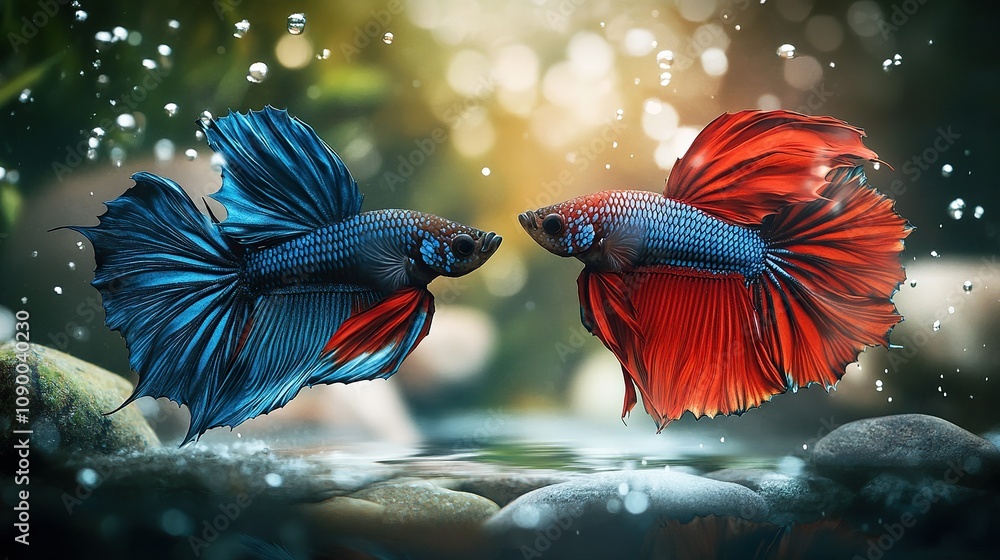 Varieties of beautiful little fish swimming gracefully in the vibrant ...