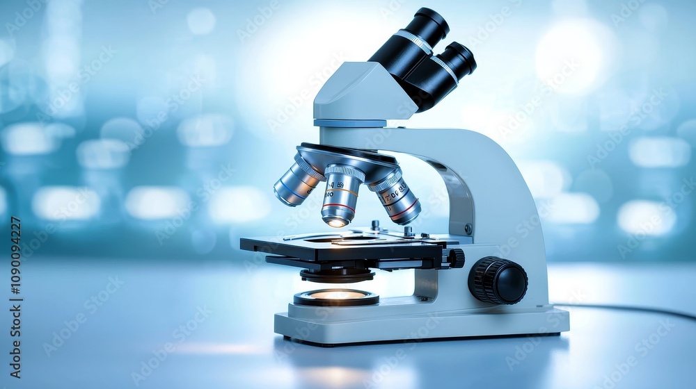 Sample analysis under microscope, slide with biological specimen ...