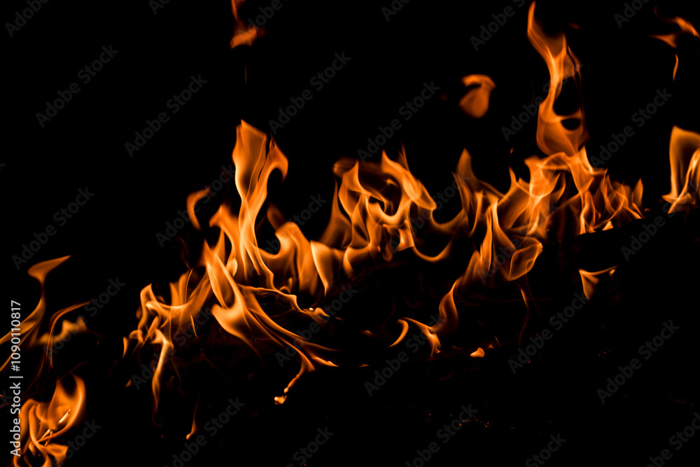 Fire flames on black background. Abstract blaze fire flame texture for ...