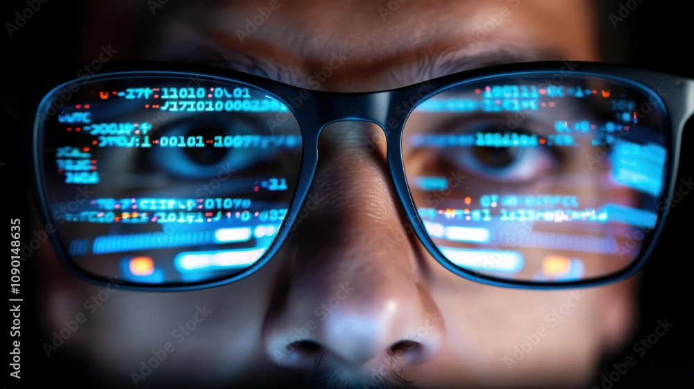 Explore the intricate world of cyber crime through a closeup reflection ...