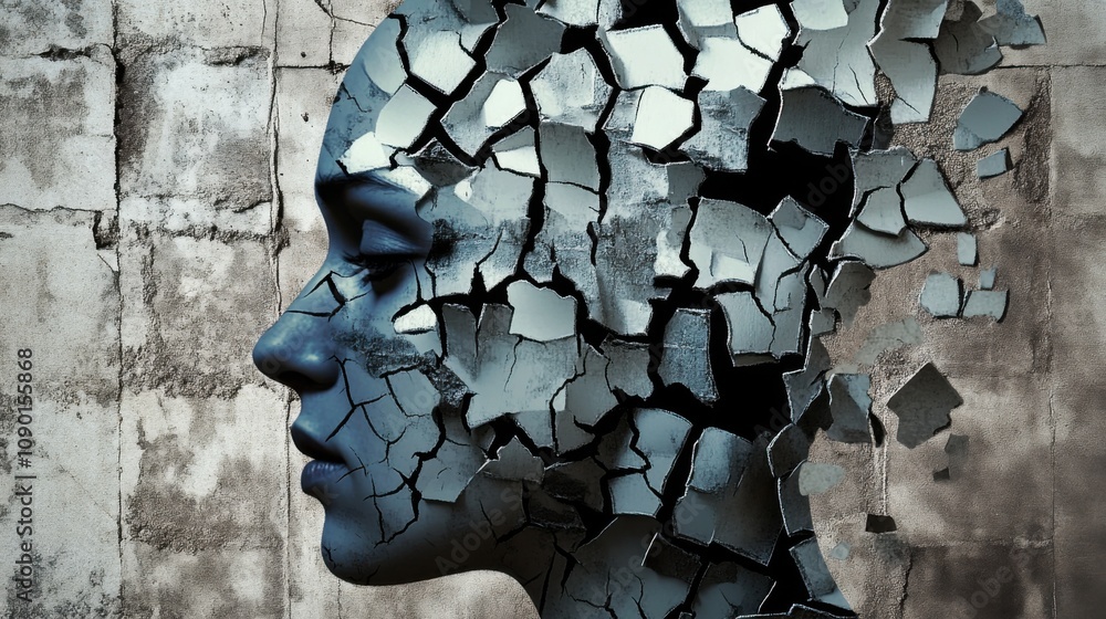 An abstract representation of mental health struggles, using fragmented ...