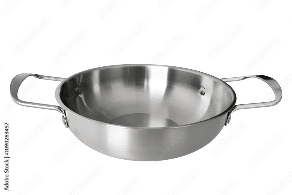 Stainless steel cooking pot isolated on white background with clipping ...