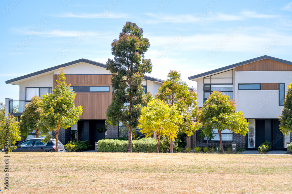 Modern Australian suburban townhouses duplex development featuring ...