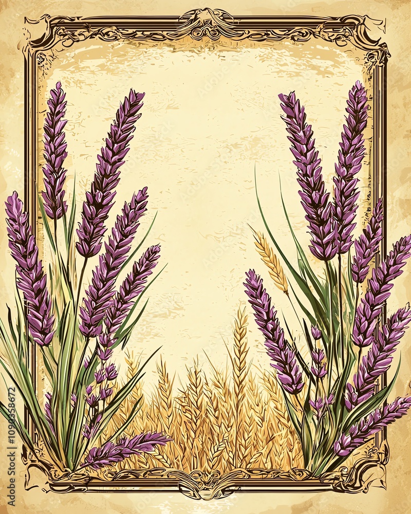 Elegant border card with intricate victorian scrollwork frame, soft ...