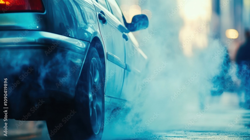 Close-Up of a Car Releasing Exhaust Smoke in Downtown Area, Urban ...