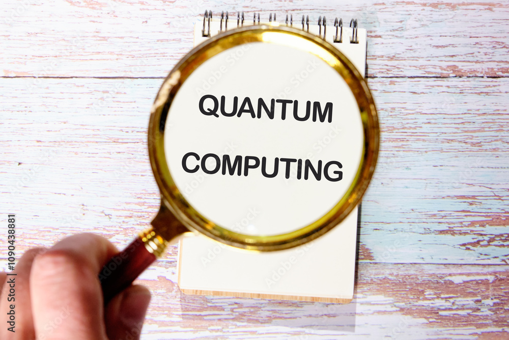 Business, programming, interface, application and network concept. Text QUANTUM COMPUTING in a ...