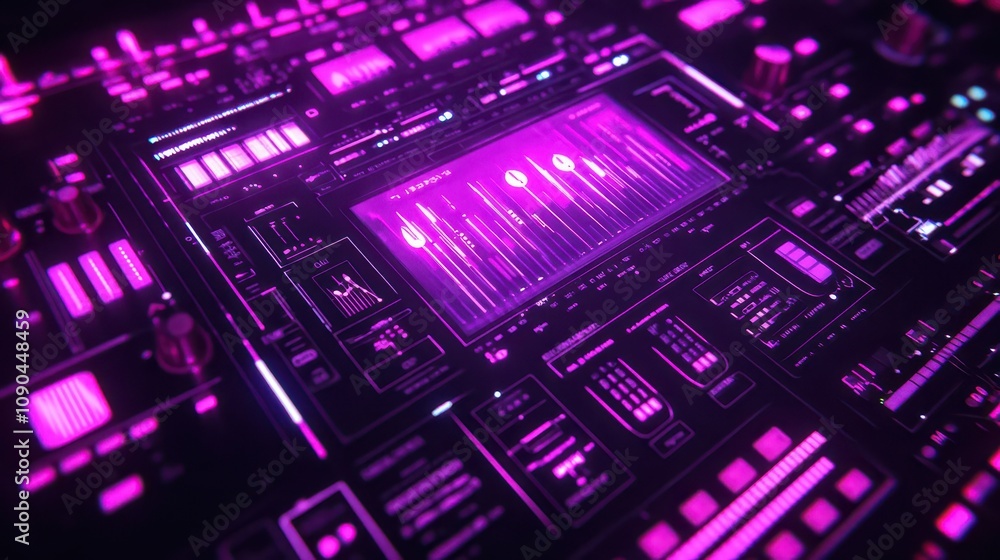 Tech-Inspired Wireframe Illustration of a Dynamic Music Production ...