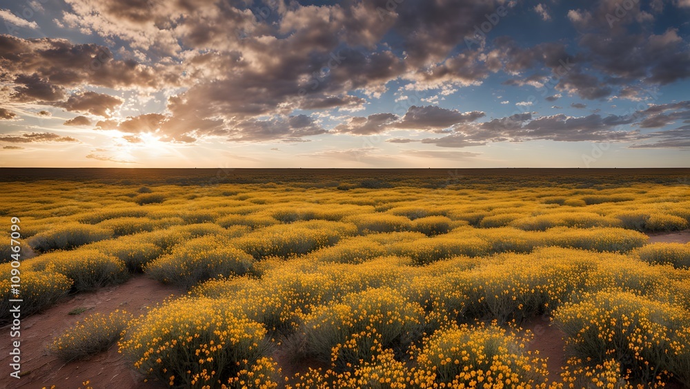 A vast field of golden wildflowers in western australias outback ...