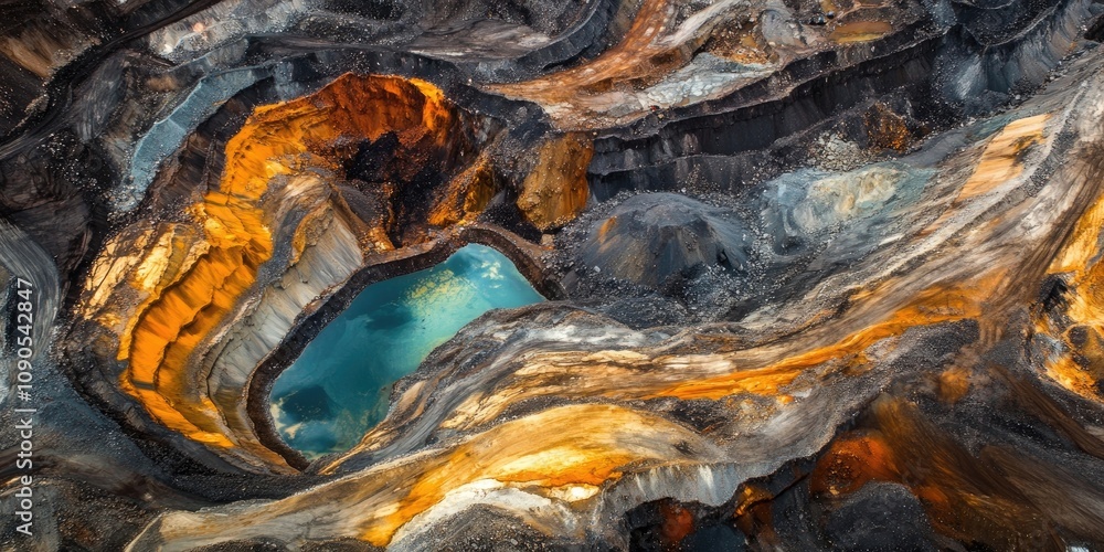 Vibrant colors burst forth in a vertical perspective of open pit mining ...