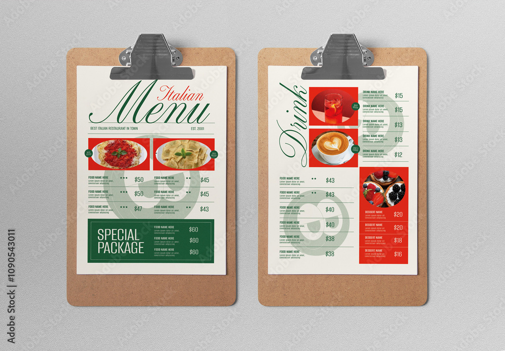 Beige Quirky Italian Food Menu Layout Stock Template | Adobe Stock