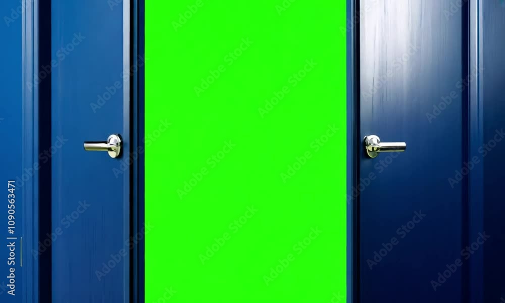 Blue room door opening to the inside, Green screen behind the door ...