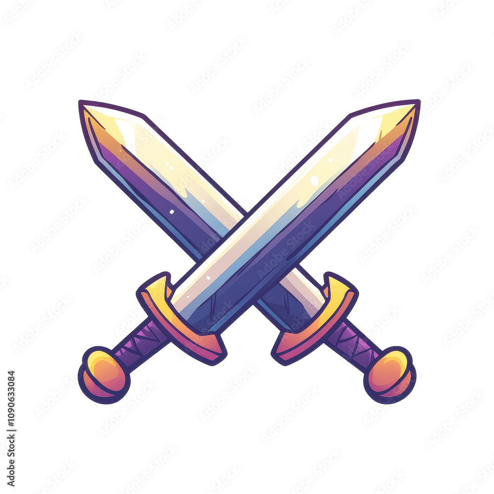 Crossed Cartoon Swords Icon with Playful and Bold Visuals Stock ...