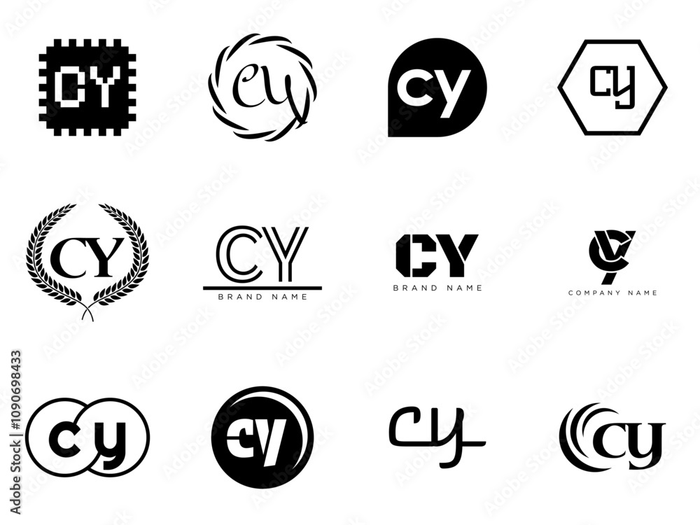 CY logo company template. Letter c and y logotype. Set different ...