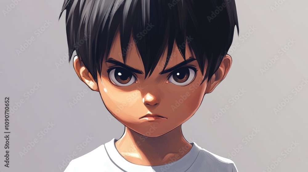 Digital painting of a young boy in anime style Features a 2D cartoon ...