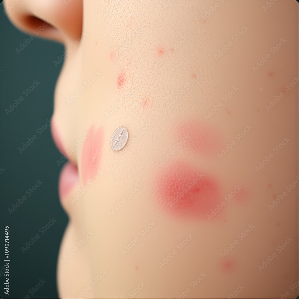 Close up dermatitis on skin, ill allergic rash eczema skin of patient ...