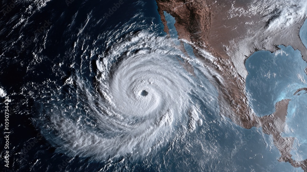 Powerful cyclone spinning in the Atlantic Ocean, showcasing a well ...