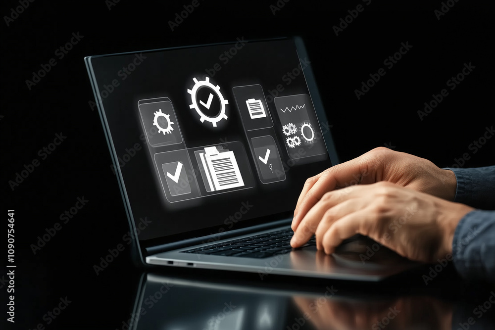 SOP, Standard operating procedure concept. Businessman use laptop with ...