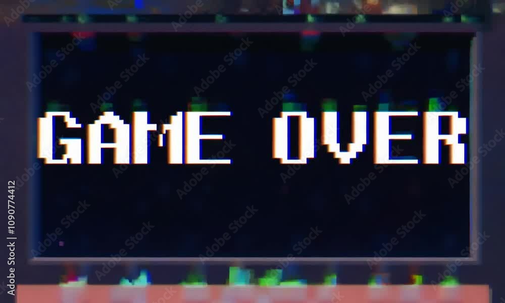 Retro style Game Over text in bold pixelated font displayed against a ...