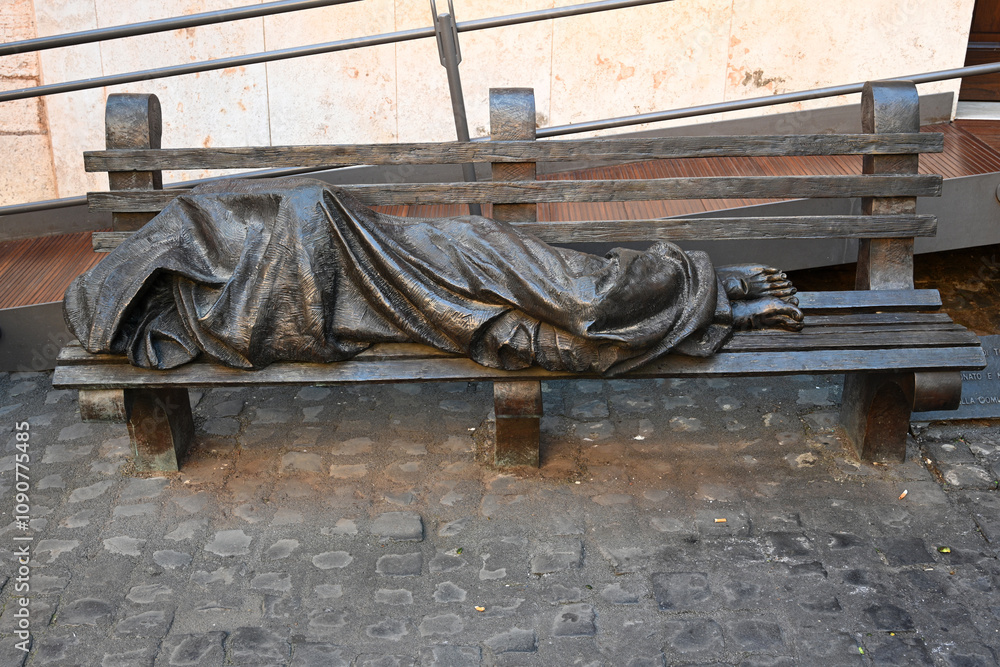 Rome, Italy - October 31, 2024: Homeless Jesus the bronze sculpture by ...