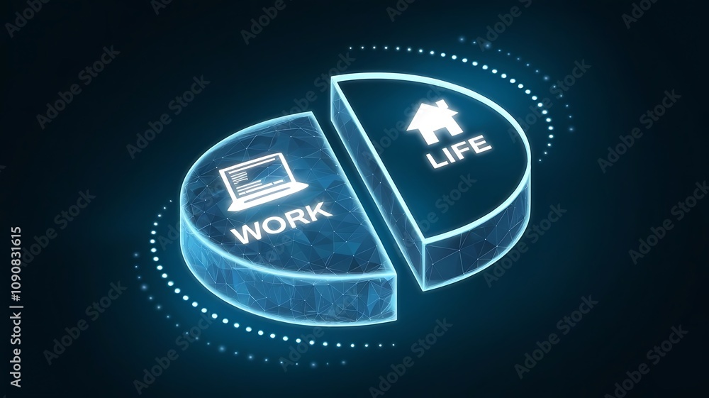 Work Life Balance Concept: Abstract 3D pie chart digitally illustrating ...