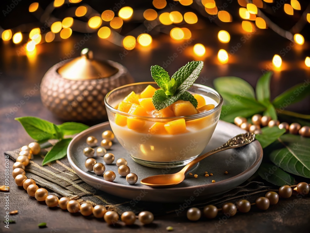 Night Photography of Taro Pearls and Mango Pudding Delight, Capturing ...