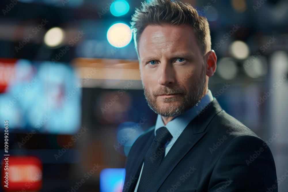 Generative AI professional male female Television Reporter in broadcast ...