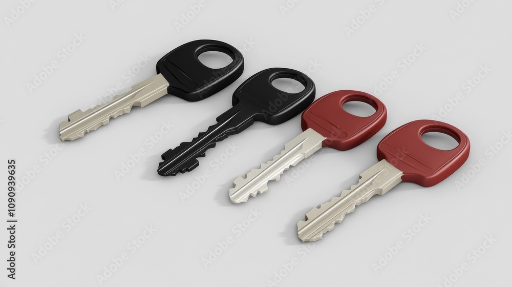 Four keys are shown in a row, with the middle key being black Stock ...