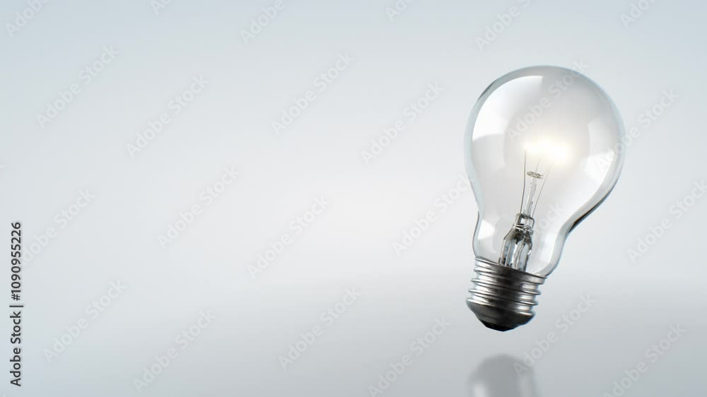 Electric Light Bulb Turns with Warm Light White Background Seamless ...