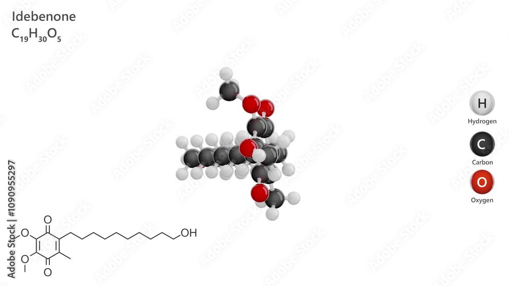 Idebenone. Analogue of Coenzyme Q10. Animated 3D model of a molecule ...