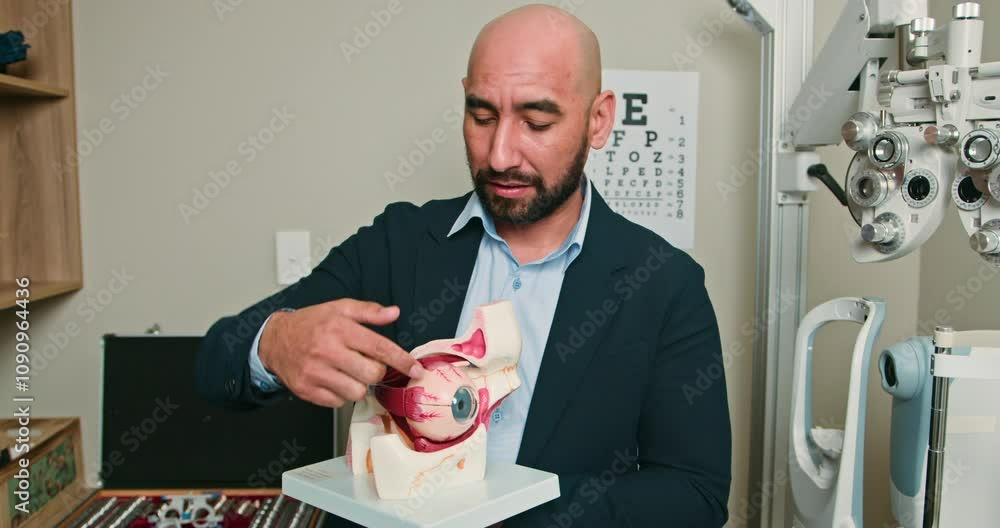 Optometrist Explaining Human Eye Anatomy Using Model in Clinic for ...