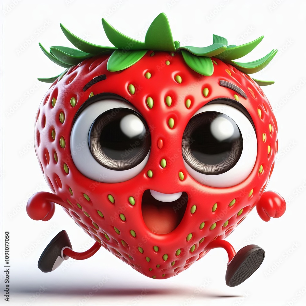 Cartoon strawberry, jumping eyes, expression of surprise, picarona look ...