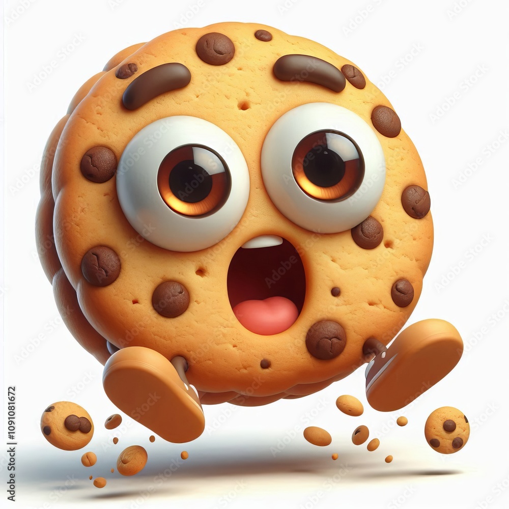 Cartoon chocolate drop cookies, jumping eyes, expression of surprise ...