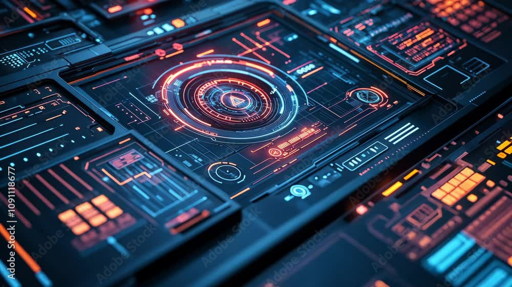 Futuristic digital interface. Abstract tech UI elements, modern sci-fi ...