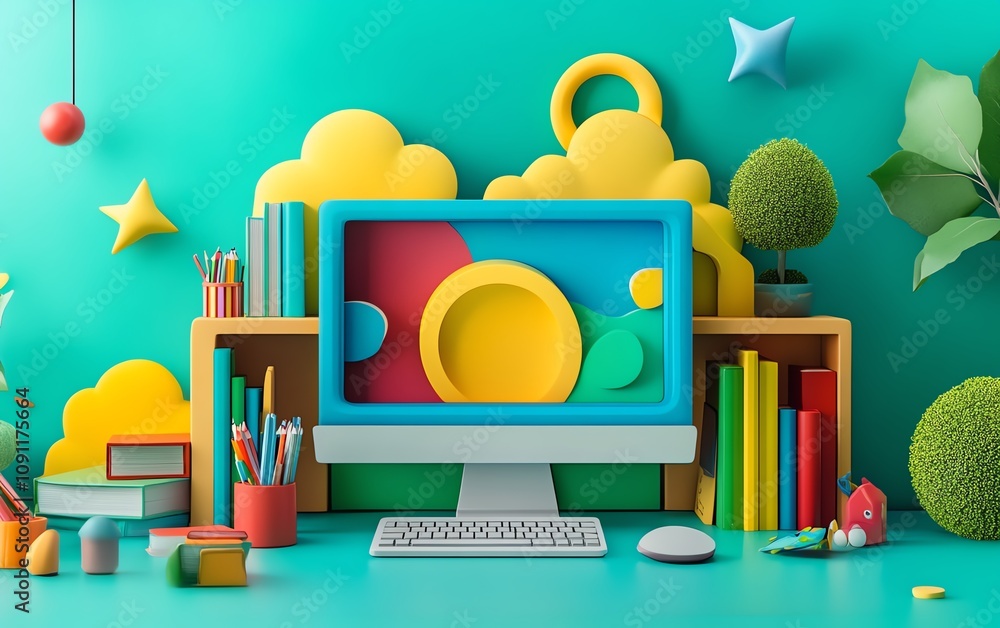 A colorful elearning platform for kids, featuring interactive digital ...