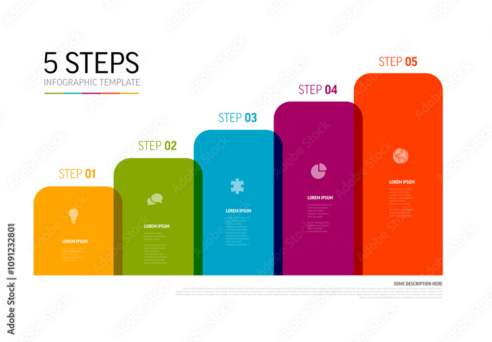 Color vertical five block steps infographic template with icons and ...
