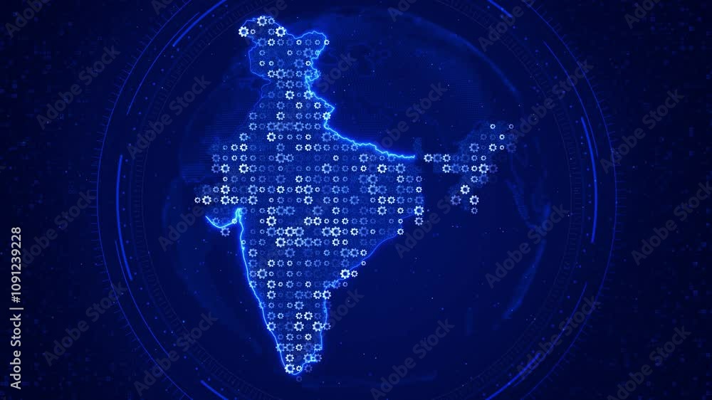 Digital India map virtual space Country data analysis map cyber ...