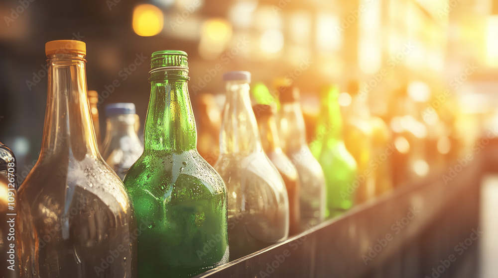 Used glass bottles neatly placed in a wooden crate awaiting recycling ...
