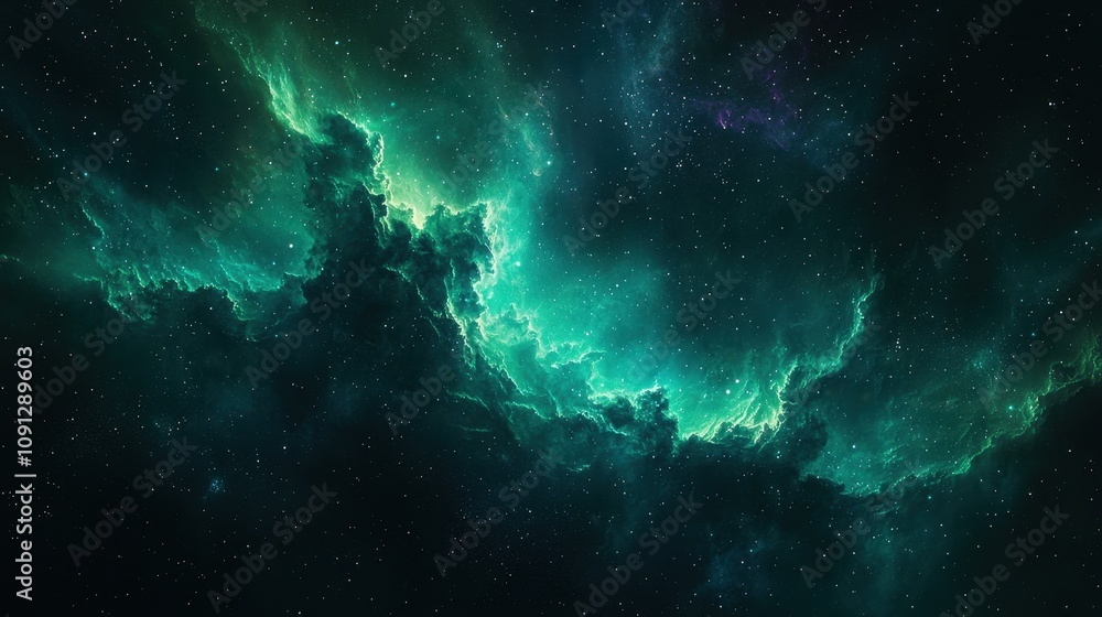 A glowing cosmic background with vibrant auroras in green and purple ...