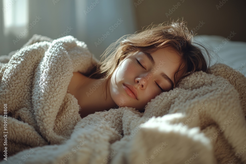 person laying in a bed, covered in blankets, feeling comforted by ...