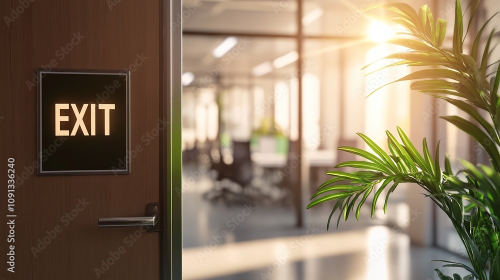Open door with exit sign, symbolizing the freedom and opportunity to ...