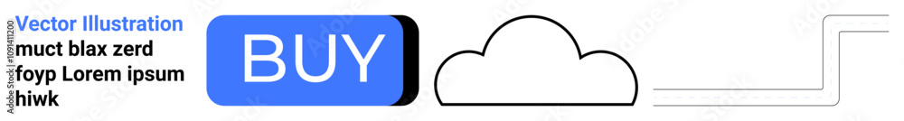 Blue rectangular BUY button beside black-outline cloud and step diagram ...