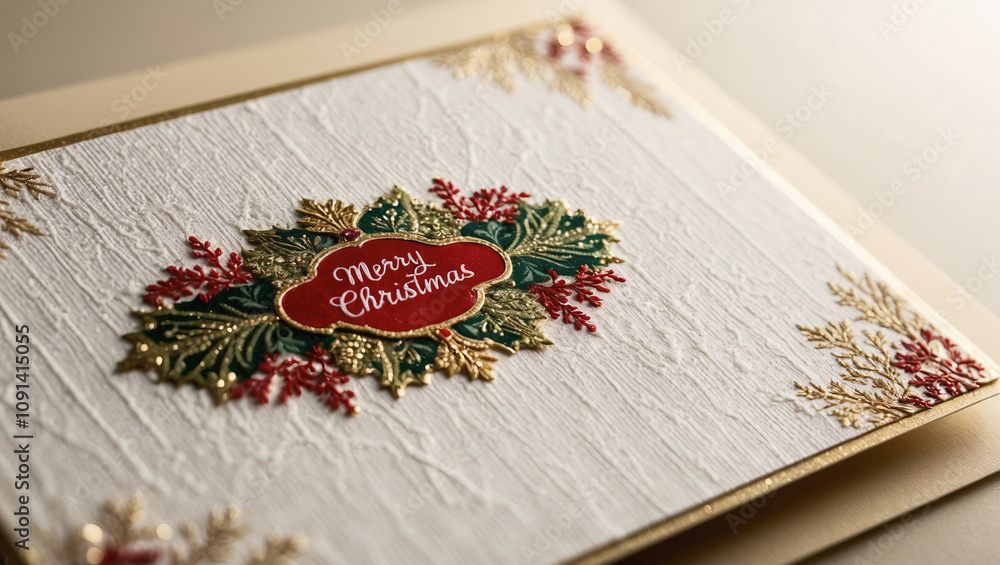 Elegant holiday card design with festive decorations and a classic ...