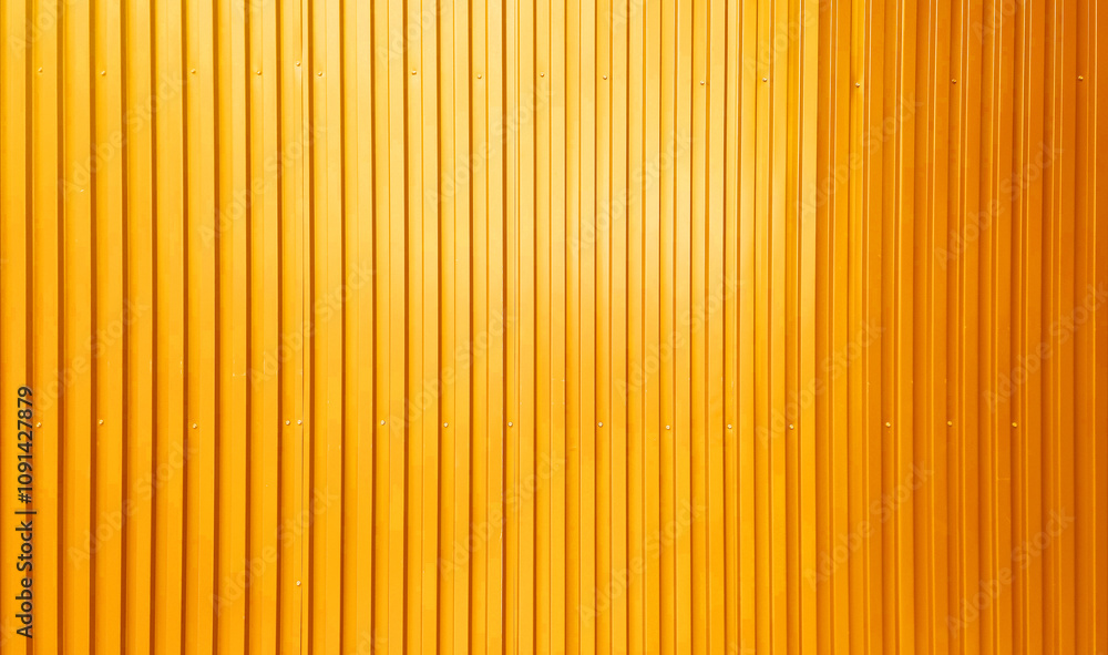 real chrome yellow corrugated metal sheet wall showing vertical pattern ...