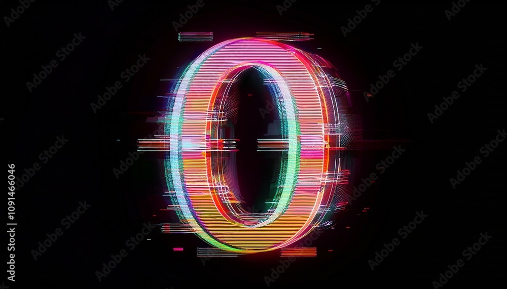 Glitching Zero: A futuristic and stylized number zero with a digital ...