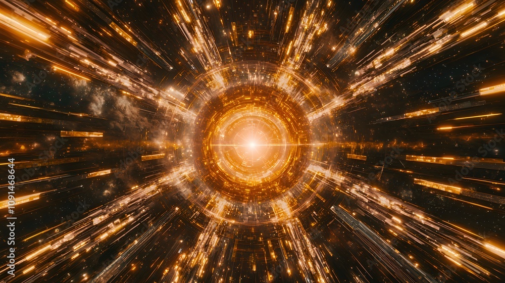 Digital security shield with data streams converging into a single ...