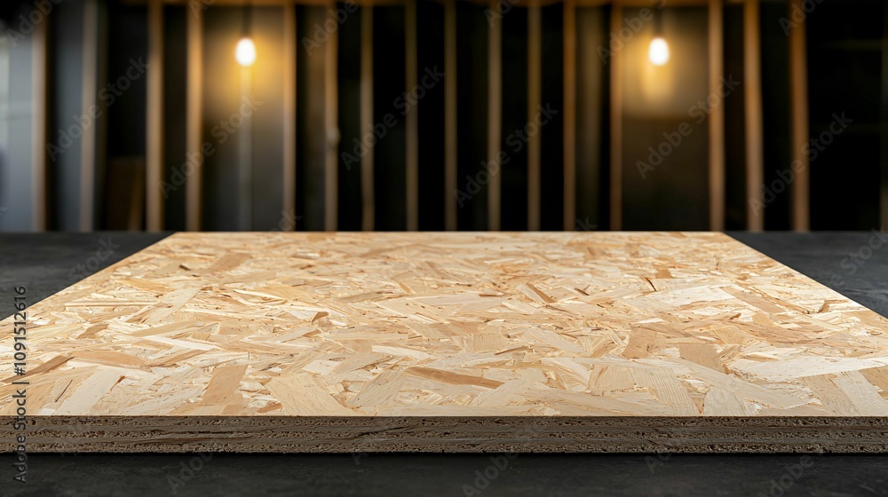 OSB plates. A close-up view of an oriented strand board (OSB) surface ...